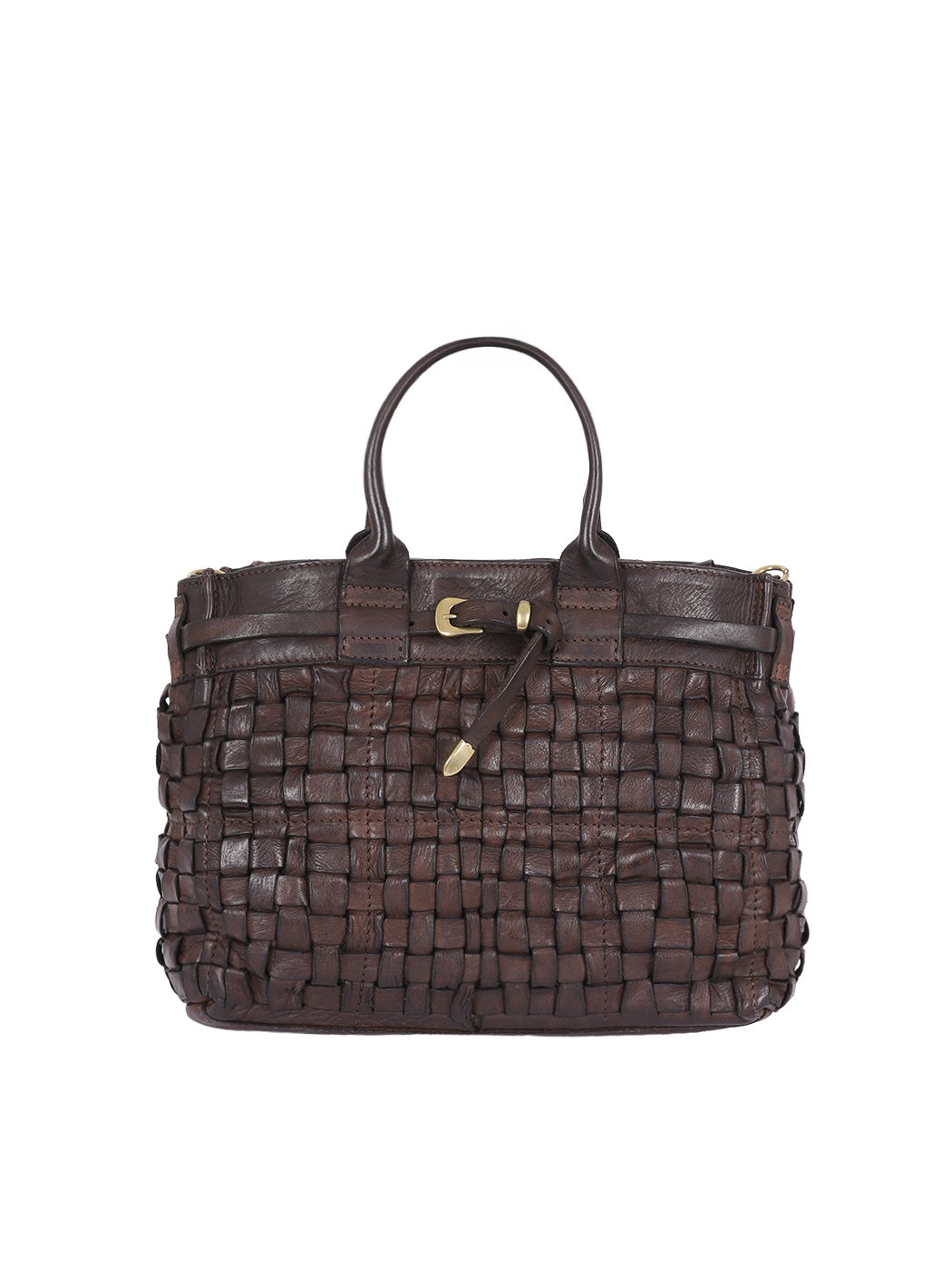 Woven Leather Penelope Shopper Bag Dark Brown