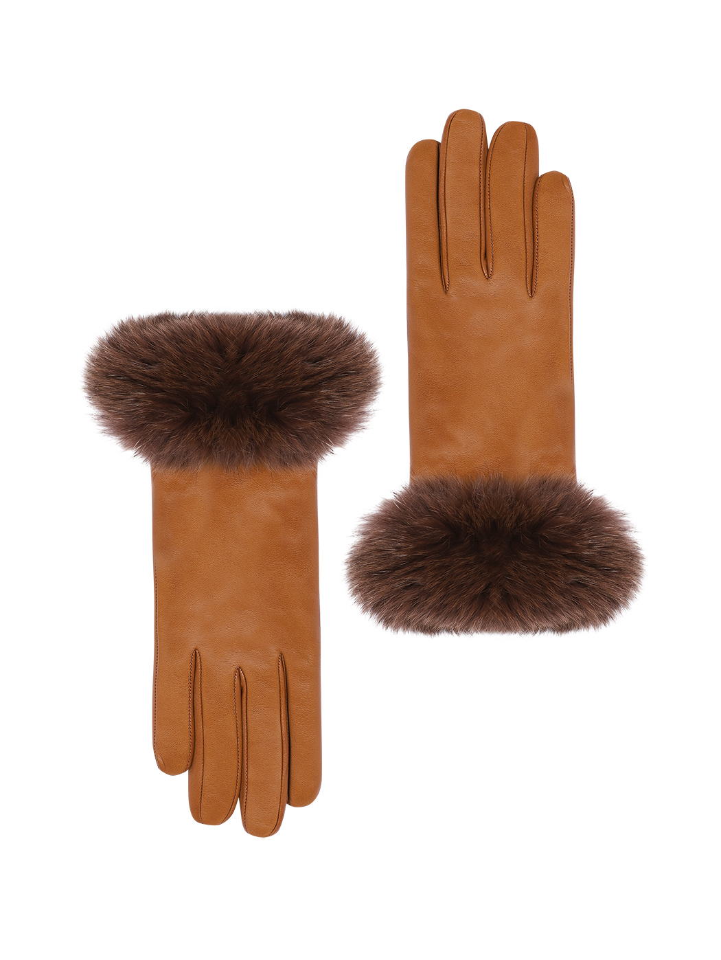 Lambskin Fox Cuff Gloves Cashmere Lining Tan